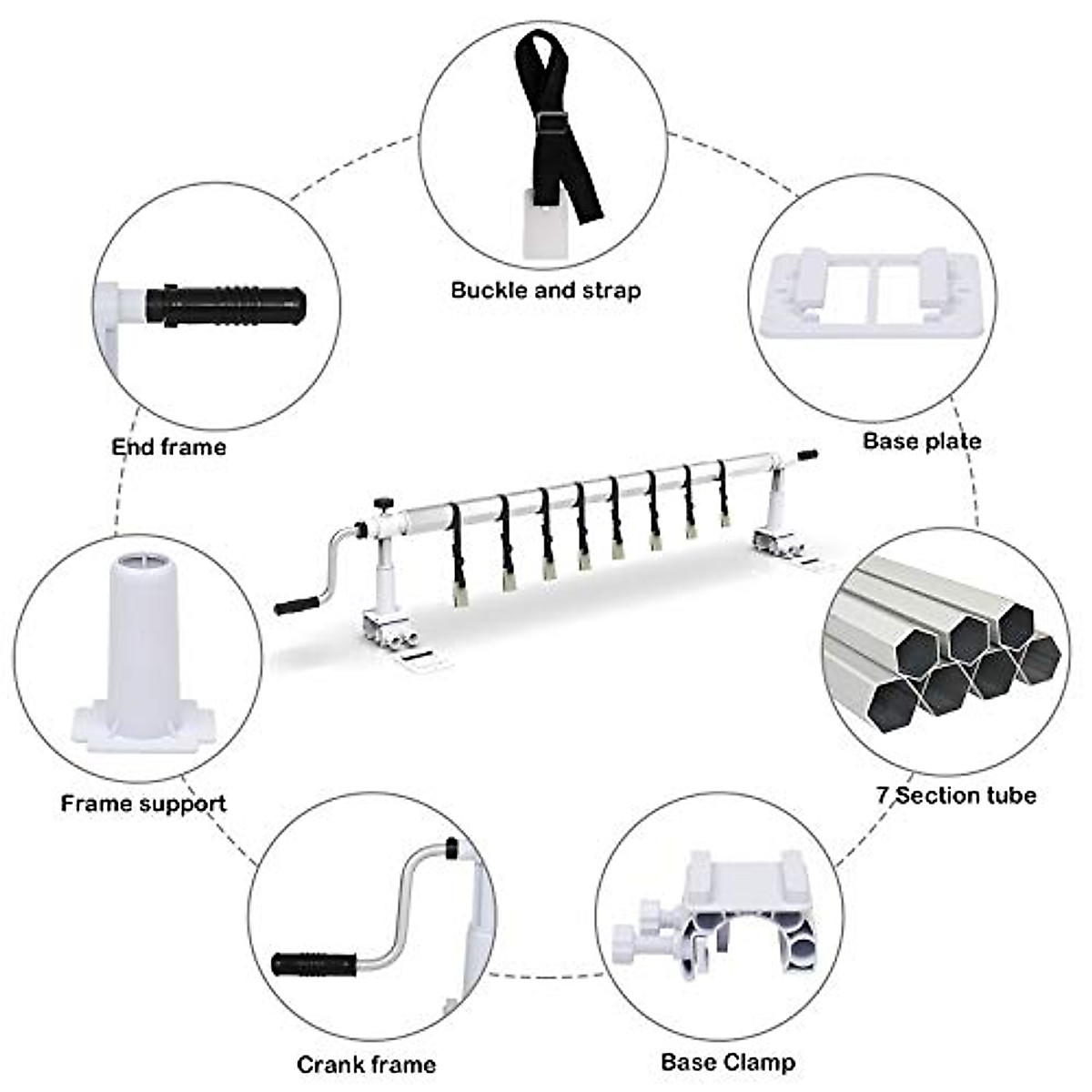 VINGLI Pool Cover Reel Above Ground Swimming Pool Cover Reel 16 FT Without Decking Solar Blanket Roller Systems with Tube Set for Various Shape Pool