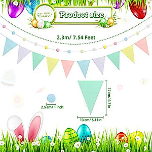 4 Sets Easter Bunny Banner, Rabbit and Easter Eggs Bunting Banner, 10 Non-woven Pennant Flags, Easter Felt Ball Garlands, Easter Pom Pom Garland Hanging Decoration for Indoor Outdoor Garden