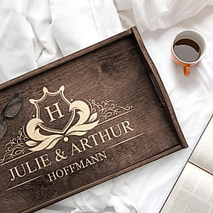 Maverton Bed Table for Couples - Personalized Bed Tray for Wedding - Foldable Lap Bed Stand for Parents - Wood Serving Tray with Engraving for Newlyweds - for Anniversary - Classic