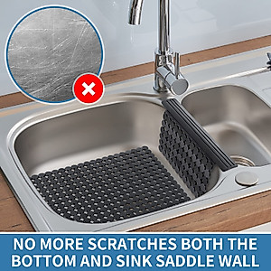Bligli Plastic Sink Saddle, Sink Divider Mat with Strong Suction Cups, Kitchen Divided Sink Protector Mat for Glassware Dishes, Easy to Clean and No Smell, 9.5" x 12", Black