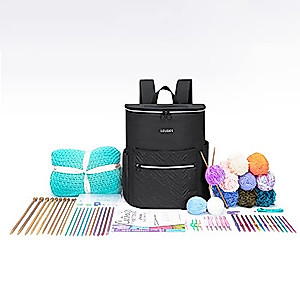 Knitting Bag Backpack Organizer, Leudes Travel Crochet Bag Yarn Storage Tote Bag Yarn Holder Case for Carrying Projects, Knitting Needles, Crochet Hooks and Crochet Accessories (Large, Black)