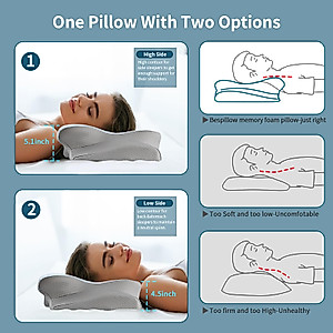 Neck Pillow Cervical Memory Foam Pillows for Pain Relief Sleeping, Contour Pillow for Shoulder Pain, Ergonomic Orthopedic Bed Pillow for Side, Back & Stomach Sleepers with Breathable Pillowcase