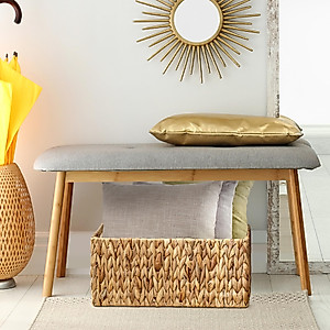 JS HOME Jumbo Wicker Basket for Orgainzing, Extra Large Rectangular Water Hyacinth Storage Wicker Shelf Basket with Built-in Handles, 1 Pack