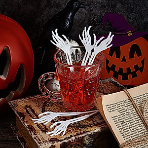 48 Pcs Skeleton Swizzle Sticks Skeleton Hand Plastic Food Picks Reusable Drink Stirrer Cocktail Drink Swizzle Stick Halloween Party Decorations for Birthday Bar Home Office (White,Arm)