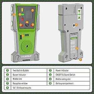 Huepar Laser Detector for Laser Level， Digital Laser Receiver for Green and Red Beam， Two-Sided LED Prompt and Magnet, Double Lamp & 90 dB Buzzer is Suitable for Bright and Noisy Environments-LR-8RG