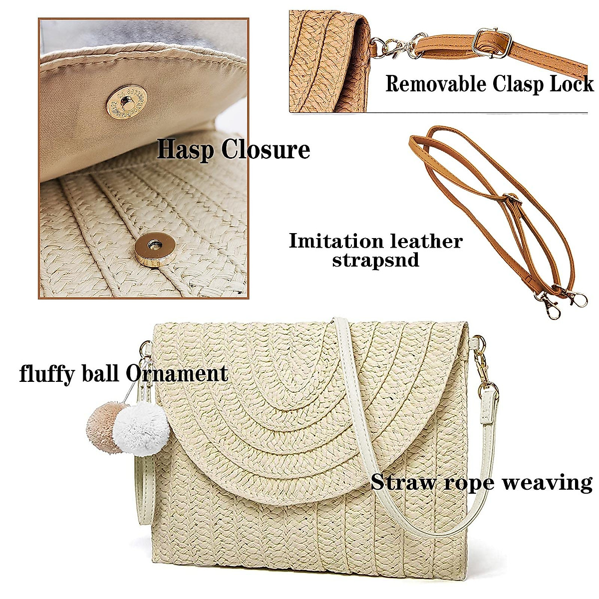 Raffia Woven Wicker Clutch Bag Straw Purse For Girls Summer Beach Crossbody Handbags