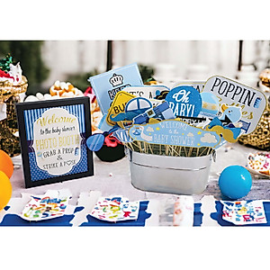 Boy Baby Shower Photo Booth Props - 41-pc Photo Booth Kit with 8 x 10-Inch Sign, 60 Adhesive Pads, 45 Sticks - Picture Props for Baby Shower - Baby Shower Boy Photo Booth Props
