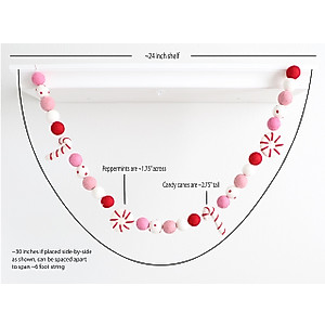 Mini Felt Factory | Christmas Felt Garland ~7 Ft 100% Wool Pom 2.5 cm Balls Candy Cane Peppermint Ornament Boho Pink Holiday Bright Decor Mantel Hanging Seasonal Banner Craft Wall Party