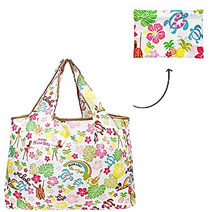 allydrew Large Foldable Tote Nylon Reusable Grocery Bags, 3 Pack, Aloha