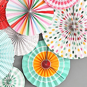 Aiminjey Hanging Paper Fans Party Set, Round Paper Fans Party Decoration, Set of 8 Decorative Paper Fan Flowers for Birthday Baby Boy Shower Graduation Wedding Classroom Décor (Spring)