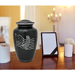 American Honor and Glory Cremation Urn, Handcrafted Metal Urn for Human Ashes, Adult Cremation Urn with Velvet Bag