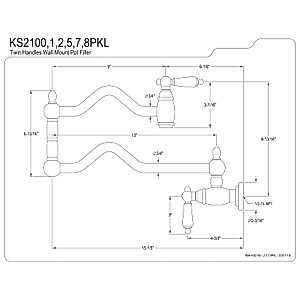 Kingston Brass KS2108PKL Duchess Wall Mount Pot Filler, Brushed Nickel