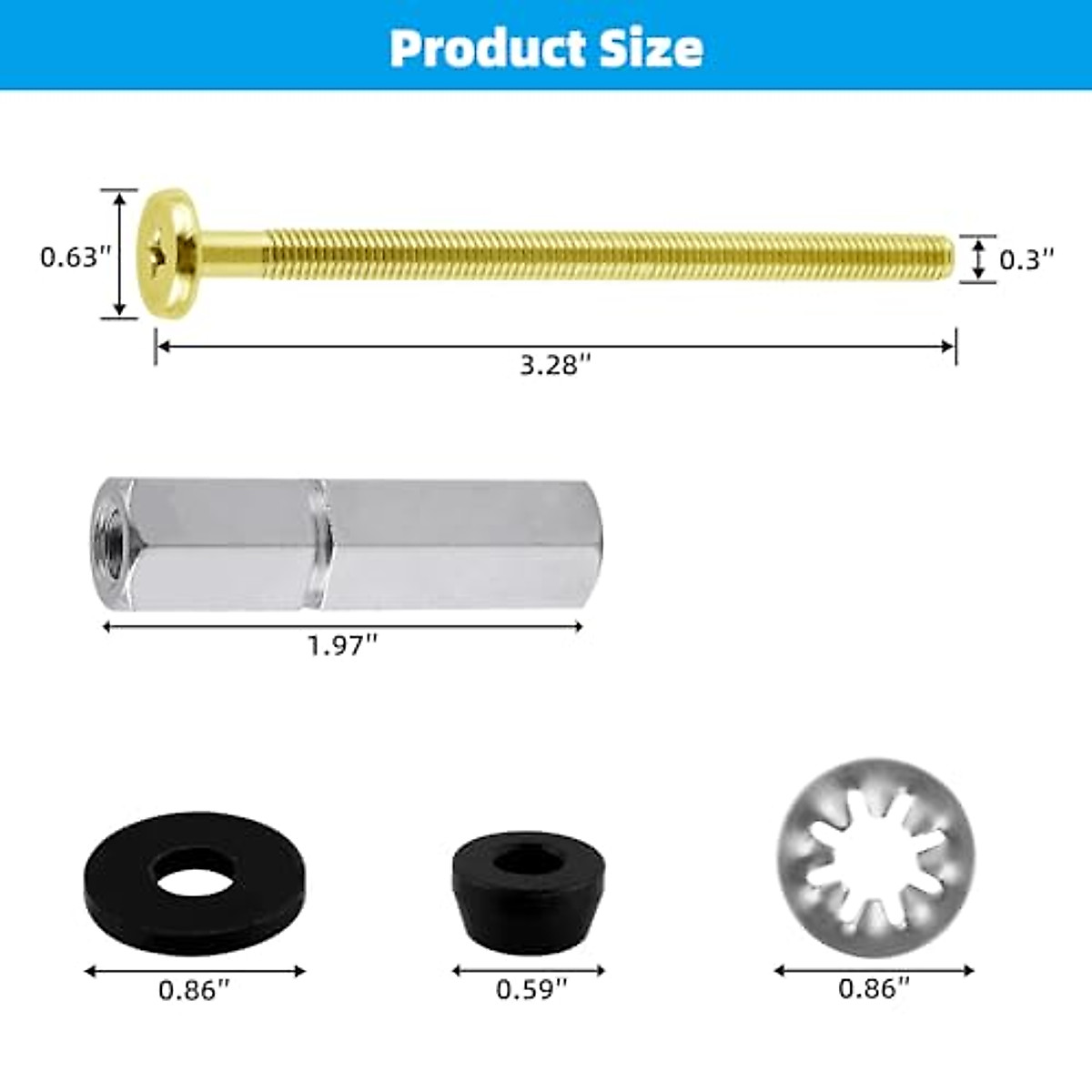 Hibbent 2 PCS Universal Toilet Seat Bolts Kit, Heavy Duty Solid Brass Toilet Bolts with Extra Long Stainless Steel Downlock Nuts Rubber Washers Gaskets, Easy to Install - Bathroom Toilet Repair Screw