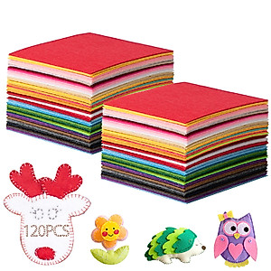 Simetufy 120Pcs Felt Fabric Sheets, 4x4 inch DIY Felt Sheets, 1mm Thick Non-Woven Patchwork Material for Sewing Projects & Decoration - 40 Assorted Colors (10 x 10cm)