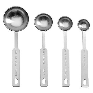 Stainless Steel Measuring Spoons - Set of 4 Premium Metal Spoons - Strong and Durable - Engraved with Metric and Imperial / US Sizes Including Tablespoon and Teaspoon - Ideal for Cooking and General Kitchen Use, for Measuring Liquid and Dry Ingredients