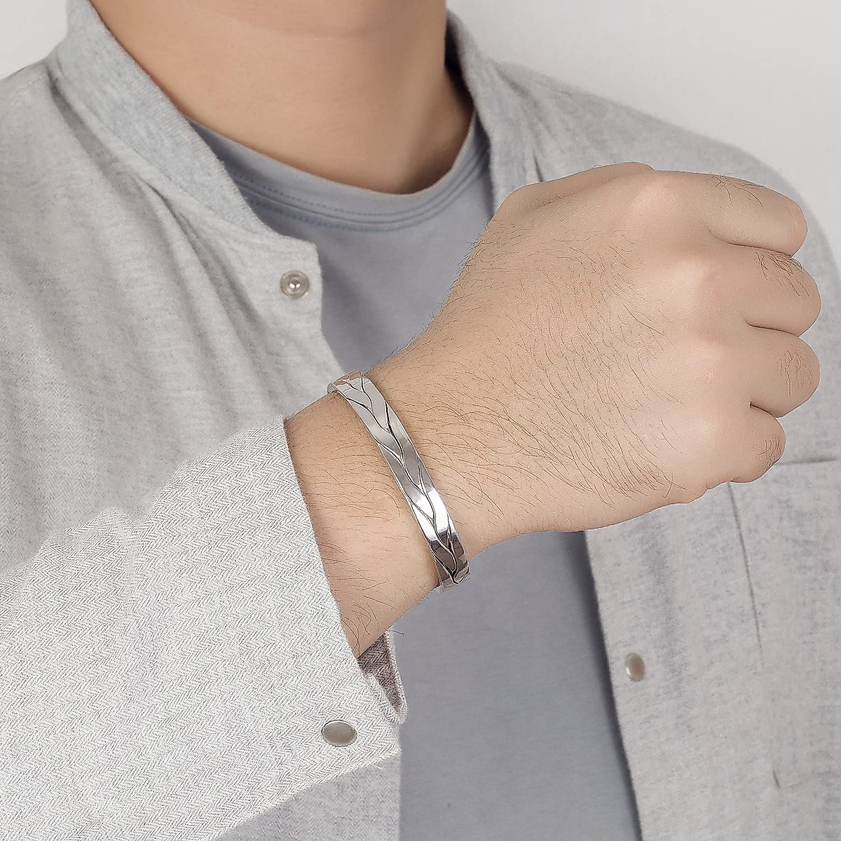 H&Beautimer 925 Sterling Silver Bracelet 7.8-9.3MM Pattern Bracelet For Women Men-Party Charm Jewelry Gift-Unisex Original Silver Open Bangle Free Adjustment (Width 9.3MM, Free Adjustment)