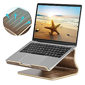MoKo Wood Laptop Stand, Wooden Laptop Stand for Desk, Ergonomic Computer Cooling Holder, Natural Wooden Texture Desktop Notebook Stand Fits MacBook/iPad/Surface/Dell/Chromebook Laptops 11-17", Walnut