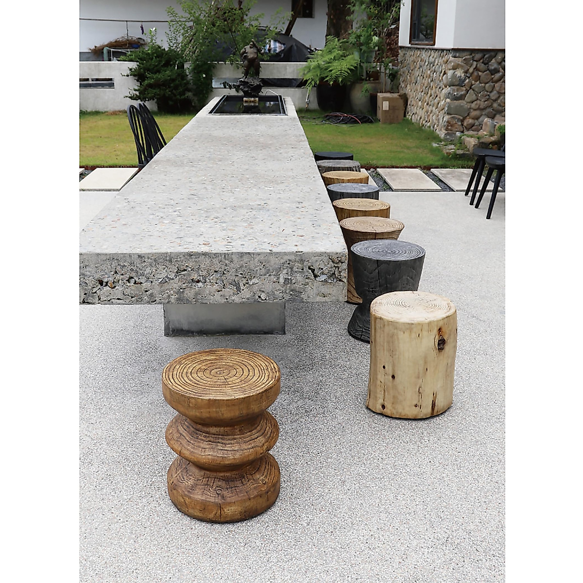 Outdoor side table,Wooden stool,Garden outdoor stool,Wabi-sabi style stool, outdoor courtyard, open-air garden, anti-corrosion imitation wood wedding layout, chair, balcony, sturdy and short pier