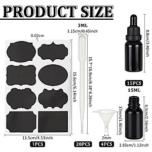BENECREAT 15 Packs 15ml Black Glass Dropper Bottle Vials Glass Eye Dropper Bottle with Labels, Plastic Hoppers and Droppers for Essential Oil Aromatherapy Fragrance