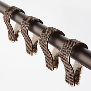 mDesign Modern Textured Plastic Bathroom Shower Curtain Liner Hook Rings, Easy Glide, Clips Over The Shower Rod, Snaps Securely - 12 Pack - Bronze/Sand Brown