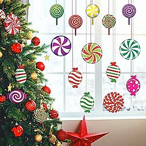 30 Pieces Christmas Candy Cutouts Peppermint Stickers Colorful Candies Round Lollipop Cutouts Candy Land Theme Xmas Candy Party Decor for Bulletin Board Decorations