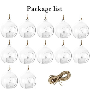 12 Pcs 3.15"/ 8cm Hanging Glass Tealight Holder Globe with LED Tealight, Plant Terrariums Glass Orbs Air Plants Tea Light Candle Holders Home Decor Indoor Outdoor Garden DIY Gifts (12 Pcs)