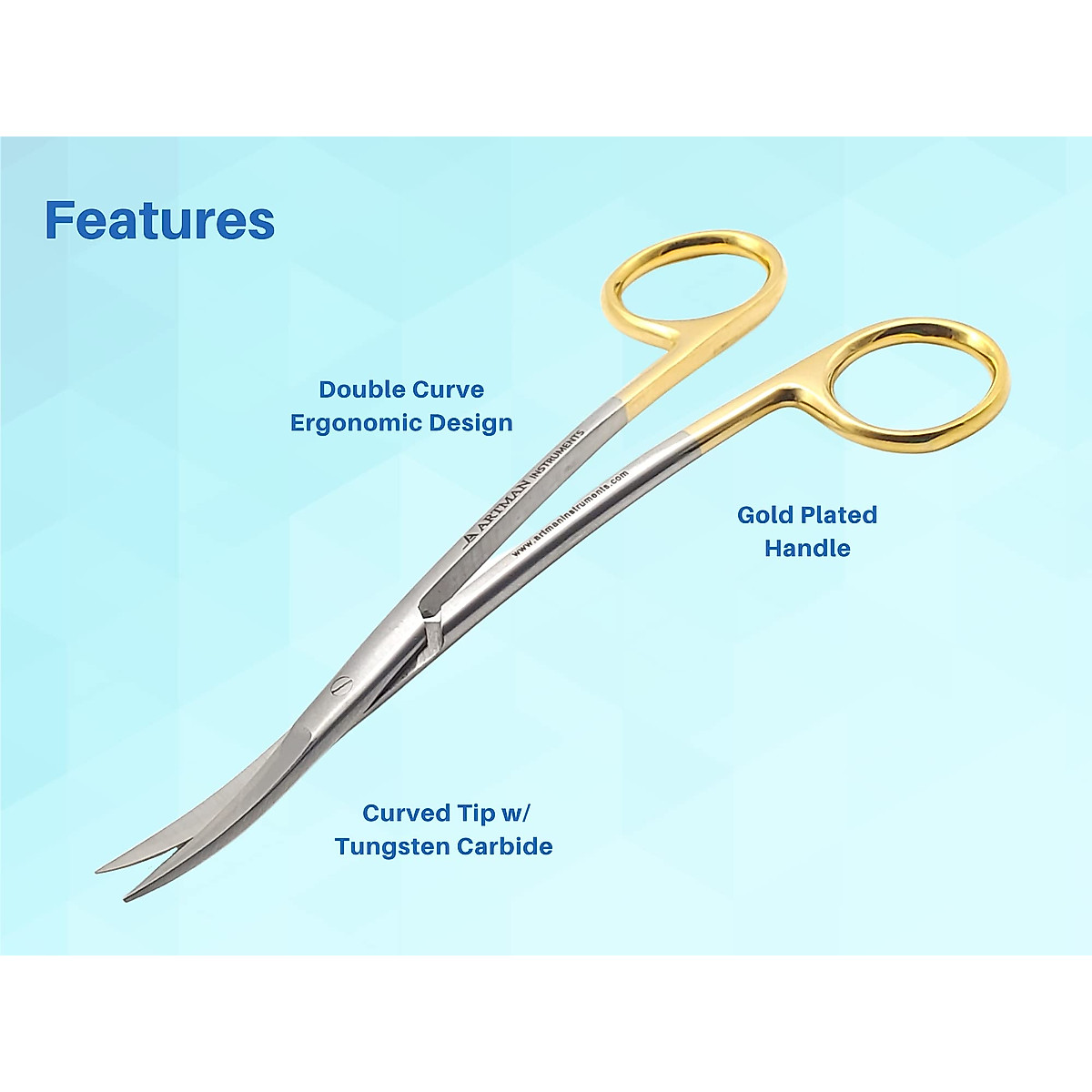 Double curved tungsten carbide inserts Gold Plated handle Scissors 4.5 inch LaGrange | Dental ENT EYE DERMA Embroidery Scissors Applique Scissors for Machine Embroidery & Fabric Stitches (5.5 Inches)