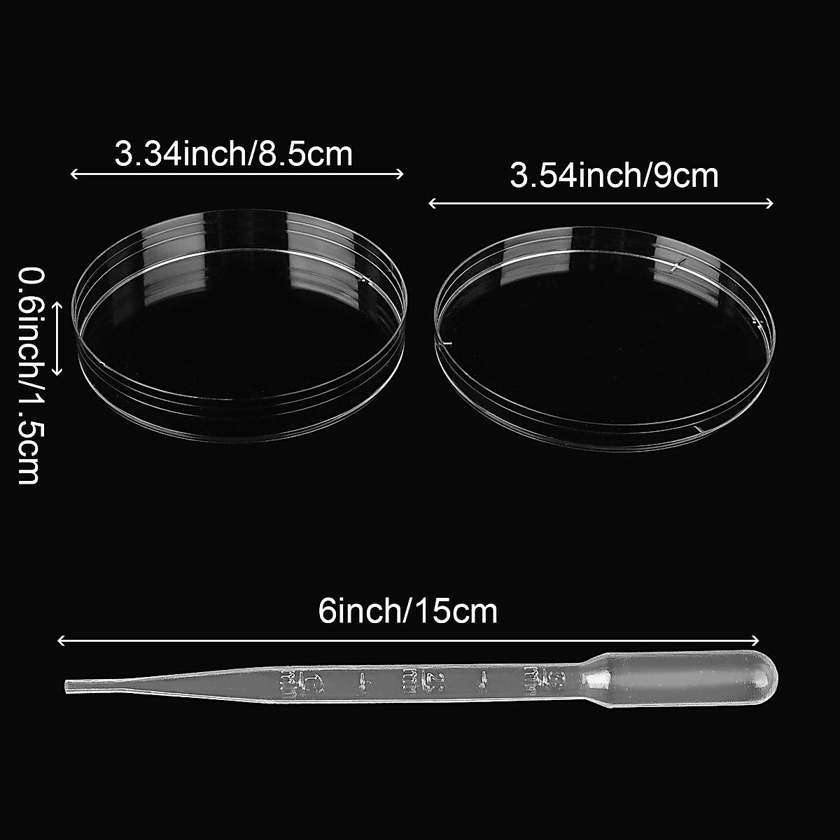 ZOENHOU 50 PCS 90 x 15mm Plastic Petri Dishes, Clear Culture Dish with Lids Sterile Petri Dish, including 100 PCS 3ml Plastic Transfer Pipettes for School, Lab, Science, Fair Project and theme Parties
