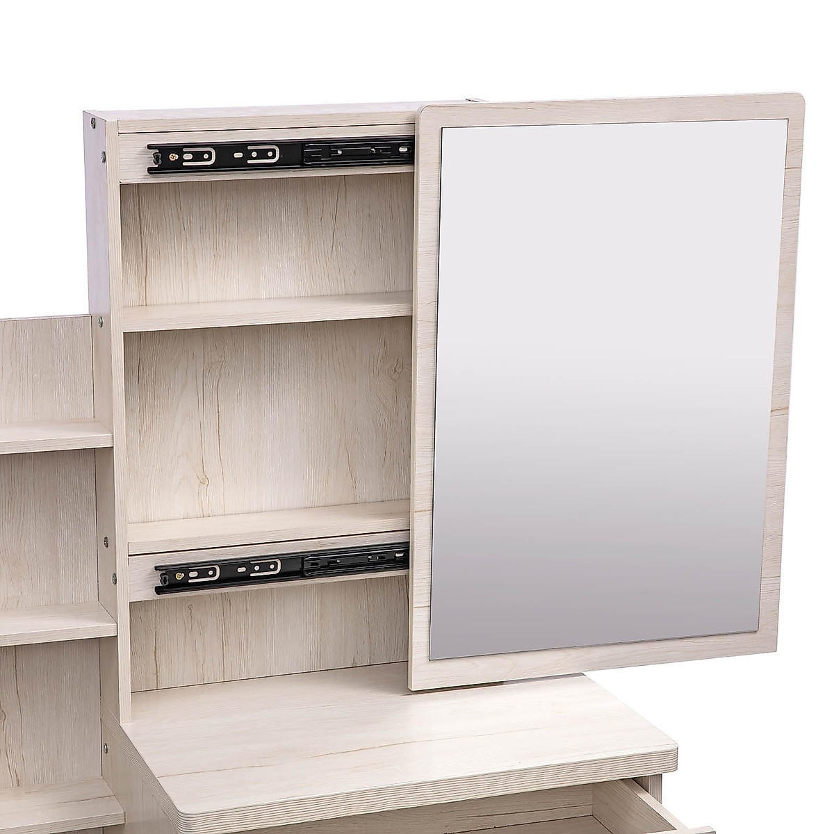 STELSIPLIY Vanity Desk with Mirror, Makeup Desk Set with Cushioned Stool,Fashionable Makeup Furniture with Multi Layer High Capacity Storage,4 Drawers,White (4 Drawers)