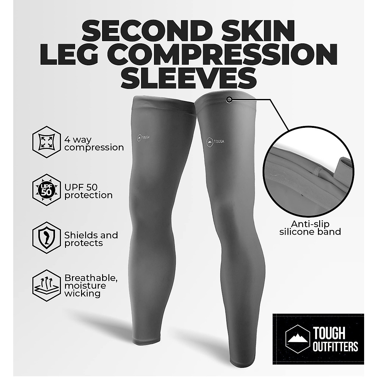 Tough Outdoors Compression Leg Sleeves - Full Leg Compression Sleeve for Men & Women, UV Leg Sleeves, Cycling Leg Warmers
