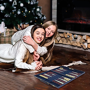 Sun Flair Backgammon Sets for Adults Kids 15 Inch, Folding Classic Board Game with Premium Leatherette Case, Smart Tactics, Best Strategy, Tip Guide Enclosed, Blue and Burgundy, 136M-4