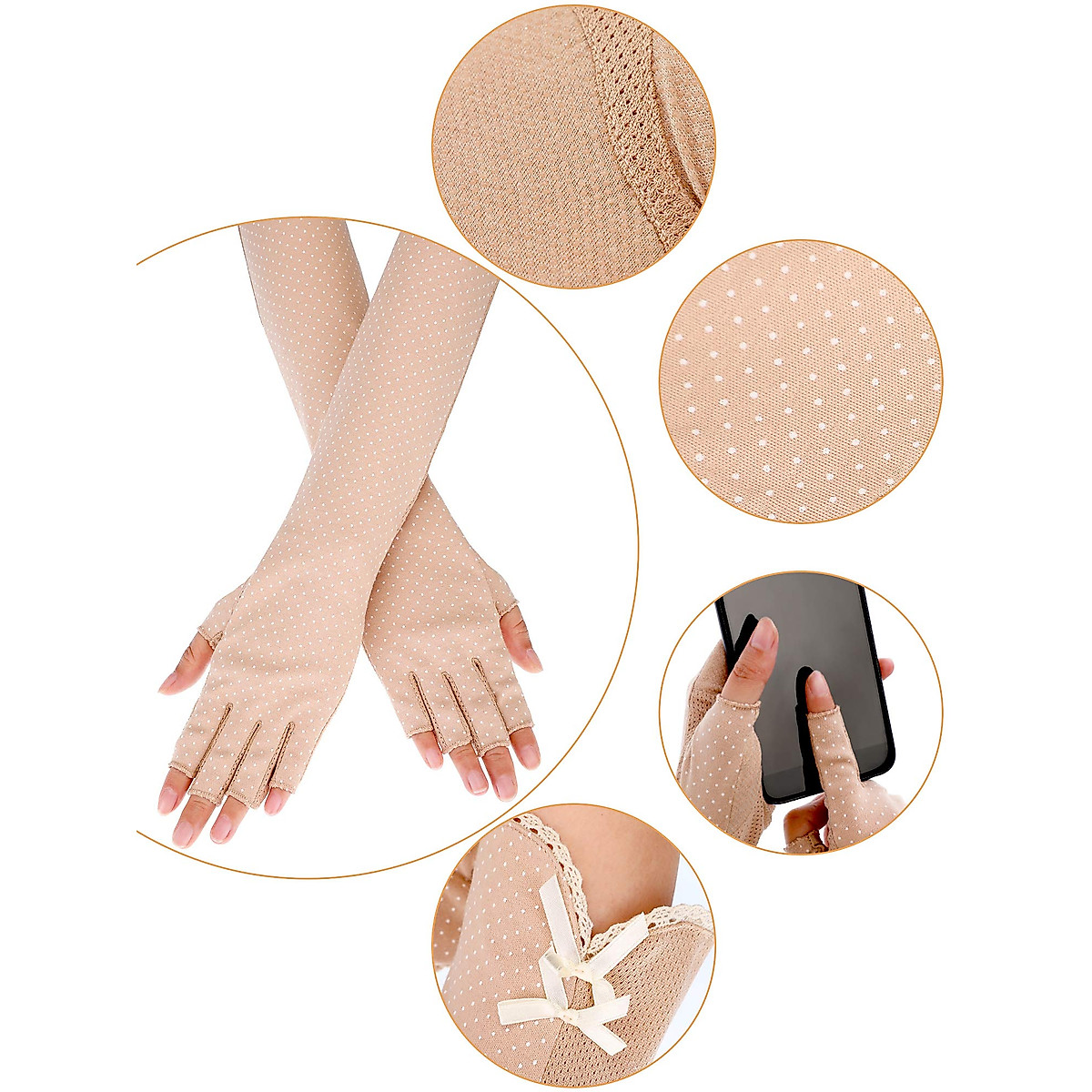 2 Pairs Women UV Sun Protection Driving Gloves Touchscreen Cotton Arm Sun Block Gloves for Outdoor Sports Summer Supplies (Color Set 4)