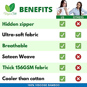 Zipper Pillow Cases Standard - 100% Viscose Bamboo Pillowcase 2-Pack Zip Up Pillow Case Cooling Zippered Pillow Cases Standard Size, Protector Cover