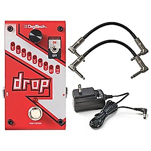 Digitech DROP Compact Polyphonic Drop Tune Pitch Shift Pedal with Momentary Latch Switching and True Bypass with Electronic Power Supply and Patch Pedal Cable