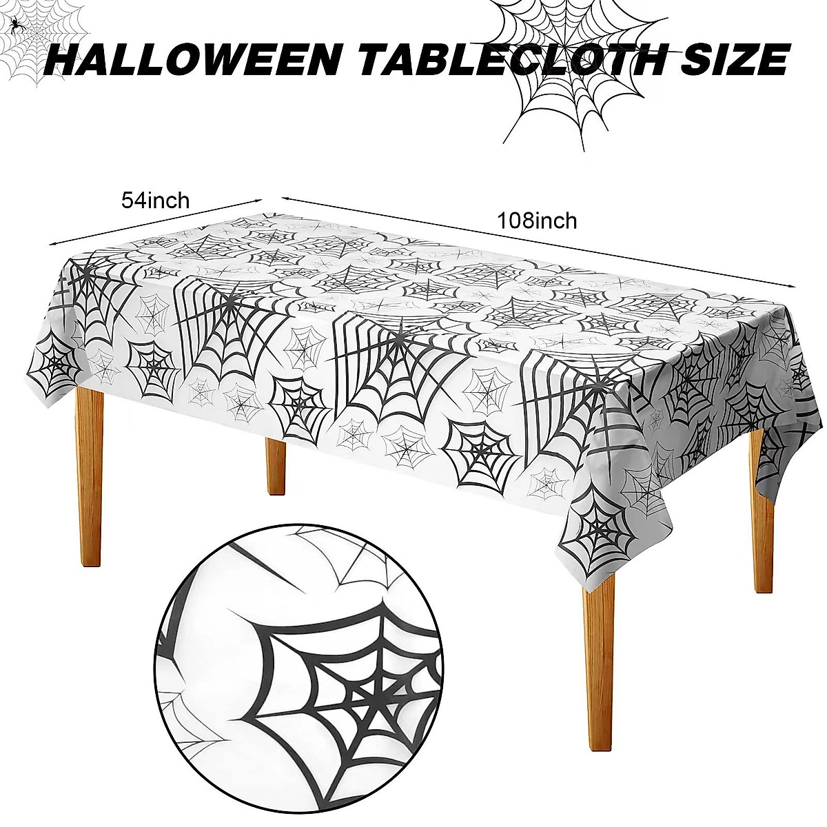 ibohr 3 Pack Halloween Disposable Tablecloth Large Size Spider Web Vinyl Waterproof Rectangle Halloween Plastic Tablecloth for Halloween Table Decoration, Home Party Decor, 54 x 108 inch