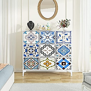 LYNCOHOME 9 Drawer and 8 Drawer White Dresser Set, Boho Dresser for Bedroom, Closet Dresser with Steel Frame Wooden Top(Sea White)