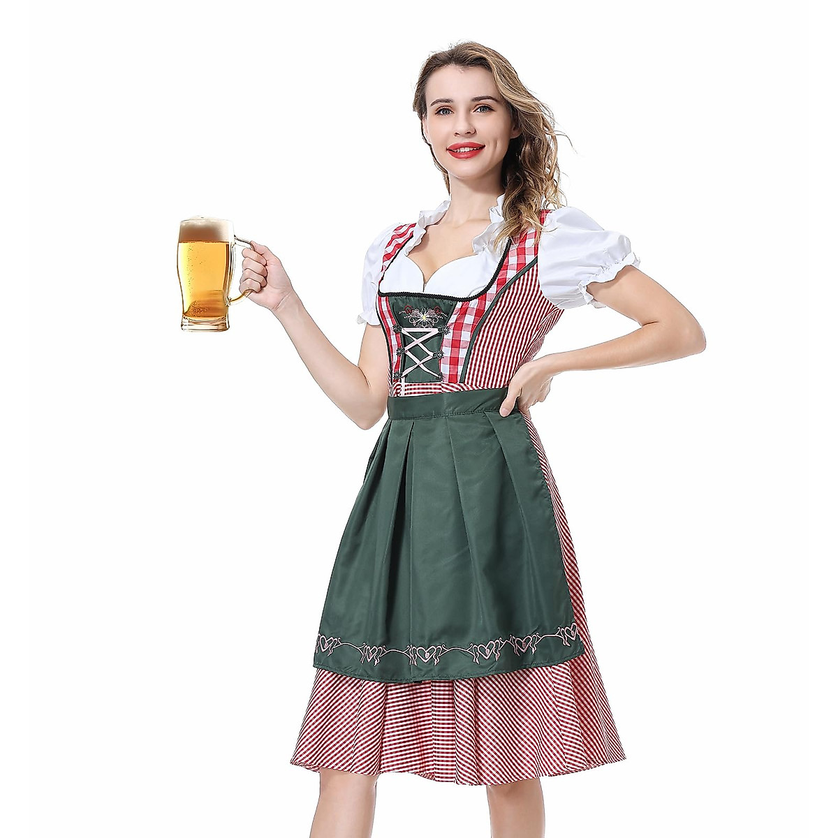 VISVIC Oktoberfest Costumes Women Dirndl Dresses 2 Pieces, Women's Oktoberfest Dress German Dirndl Dress Costumes for Bavarian Oktoberfest Carnival Halloween