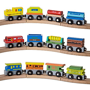 Wooden Train Cars - 12 Pack - A Kids Favorite Toy Train Set