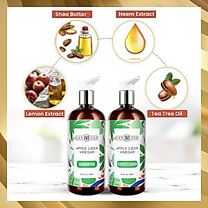 Fermosa Apple Cider Vinegar Shampoo and Conditioner Set - Clarifying Nourishing & Soothing, Reduce Itchy Scalp, Dandruff & Frizz, Adds Gloss, Hydration & Shine, Sulfate Free 16.9oz/ 500ml per bottle