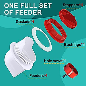 ZenxyHoC Chicken Feeders No Waste, DIY Automatic Poultry Feeder 4 Ports 1 Hole Saw with Covers Gravity Feed Kit for Buckets Barrels Bins Troughs