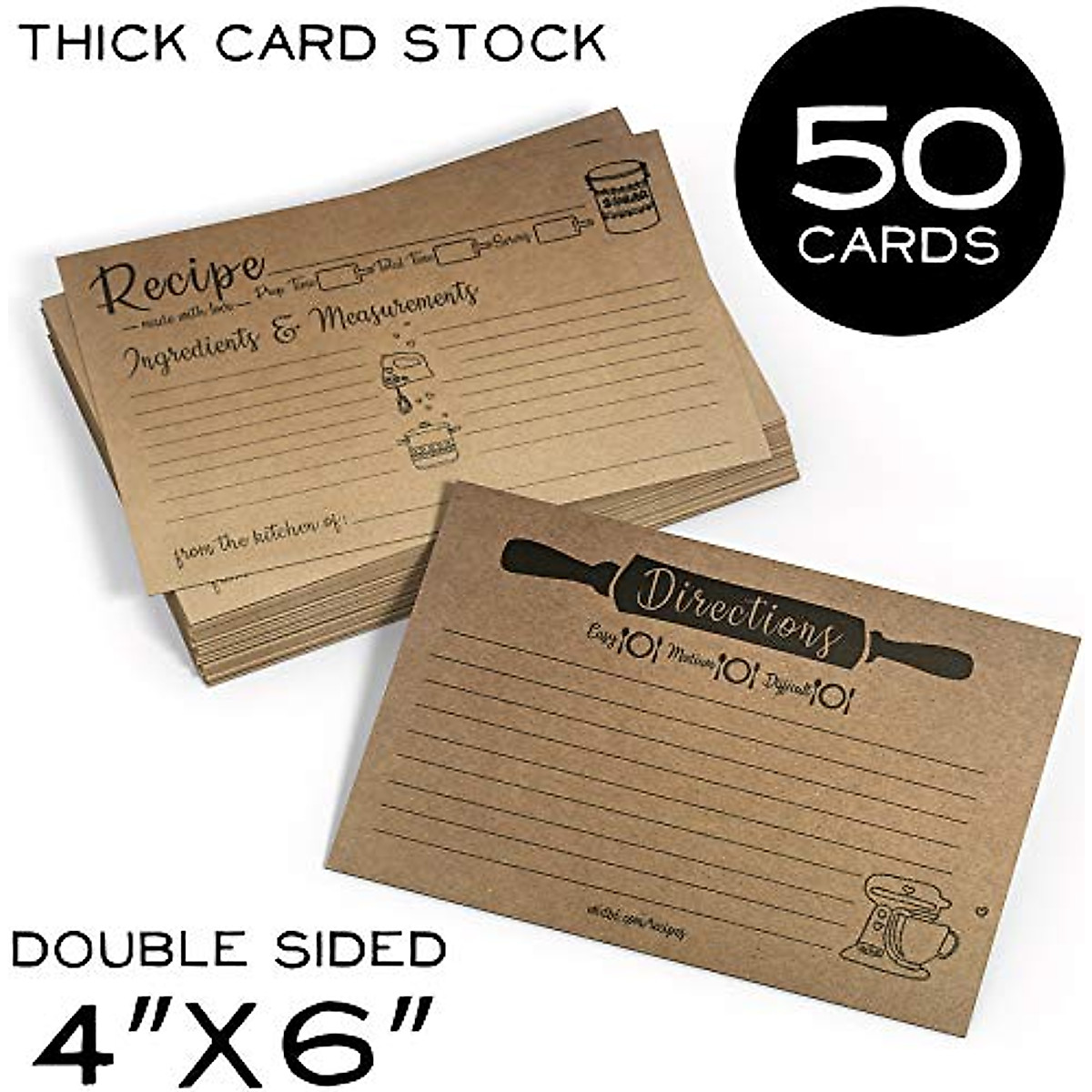 Wooden Recipe Box with Cards and Dividers - Includes 6 Wood Dividers - 50 Double Sided 4x6 Recipe Cards - Premium Handcrafted Quality - Great Gift Idea - Wedding, Birthday, Anniversary, Mother's Day