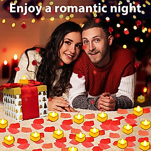 Flasoo Rose Petals and Candles Set for Romantic Decoration, 3000 Pcs Red Rose Petals and 36 Pcs Heart Candle Lights for Special Night, Wedding, Anniversary, Valentine Day for Hotel and Bedroom Decor