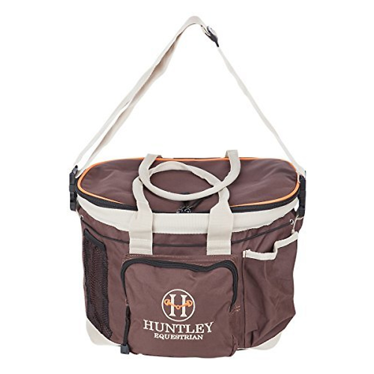 Huntley Equestrian Deluxe Grooming Bag Perfectly Designed Easy Access Multi Pocket Zipper Top Closure Double Handles Shoulder Strap Exterior Pockets - Brown