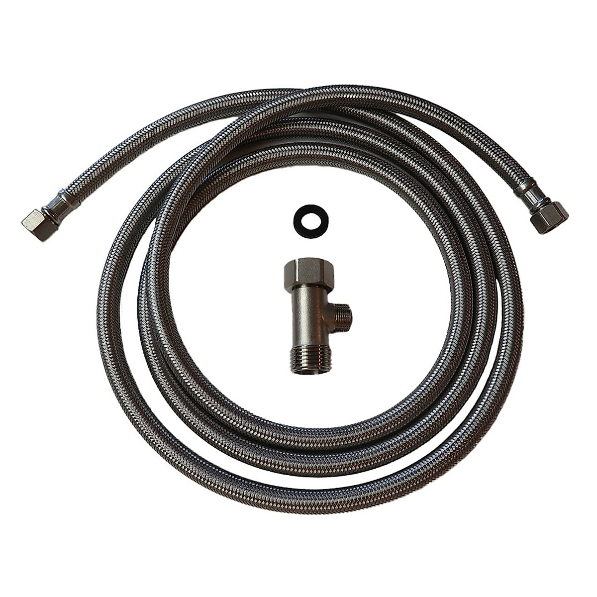 Home Bidet to RV Bidet Water Inlet Adapter Kit - 7' Braided Stainless Steel Hose with 1/2" Brass Mini Adapter. (Compatible with other Bidet brands)