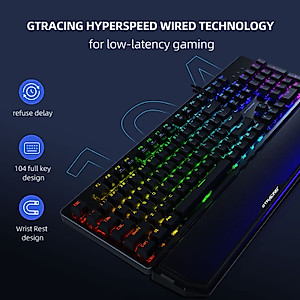 GTRACING Mechanical Gaming Keyboard with Wrist Rest, RGB Lighting, Tactile Mechanical Switches, Programmable Macro Keys