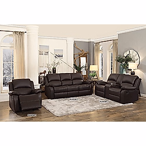 Homelegance Clarkdale Double Reclining Sofa with Drop Down Cup Holders, Br Brown
