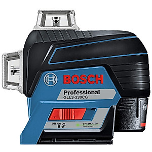 Bosch GLL3-330CG 200ft 360-Degree Green Beam Three-Plane Self-Leveling & Alignment-Line Laser with (1) 12V Max Lithium-Ion 2.0 Ah Battery Charger, BM1 Positioning Device Hard Carrying Case