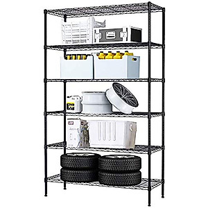 NSF 6 Tier Wire Shelving Unit Wire Shelves, Heavy Duty Height Adjustable Storage Wire Shelf Shelving Rack with Feet Leveler Garage Rack Kitchen Rack Office Rack Commercial Shelving Black 42x16x72