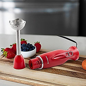 OVENTE Electric Immersion Hand Blender 300 Watt 2 Mixing Speed with Stainless Steel Blades, Powerful Portable Easy Control Grip Stick Mixer Perfect for Smoothies, Puree Baby Food & Soup, Red HS560R