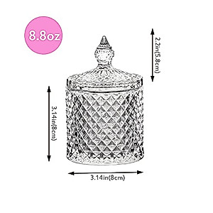 MengCat Cotton Ball and Swab Holder Organizer,Clear Glass Bathroom Vanity Countertop Canister Jars with Lid, Apothecary Jars Qtip Holder Makeup Organizer for Pads,Bath Salts 8.8OZ Set of 2